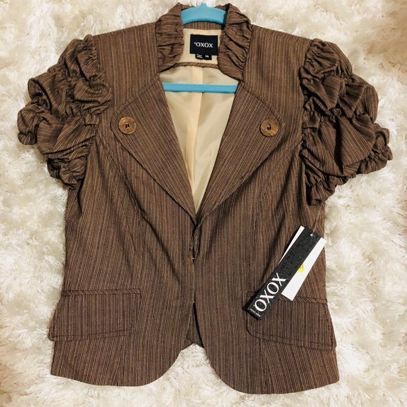 XOXO | Tops | Nwt Xoxo Brown Striped Blazer | Poshmark